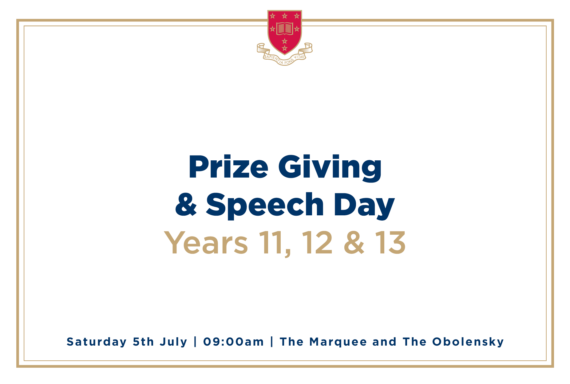 Prize Giving & Speech Day for Years 11, 12 & 13 Tickets, The Marquee ...